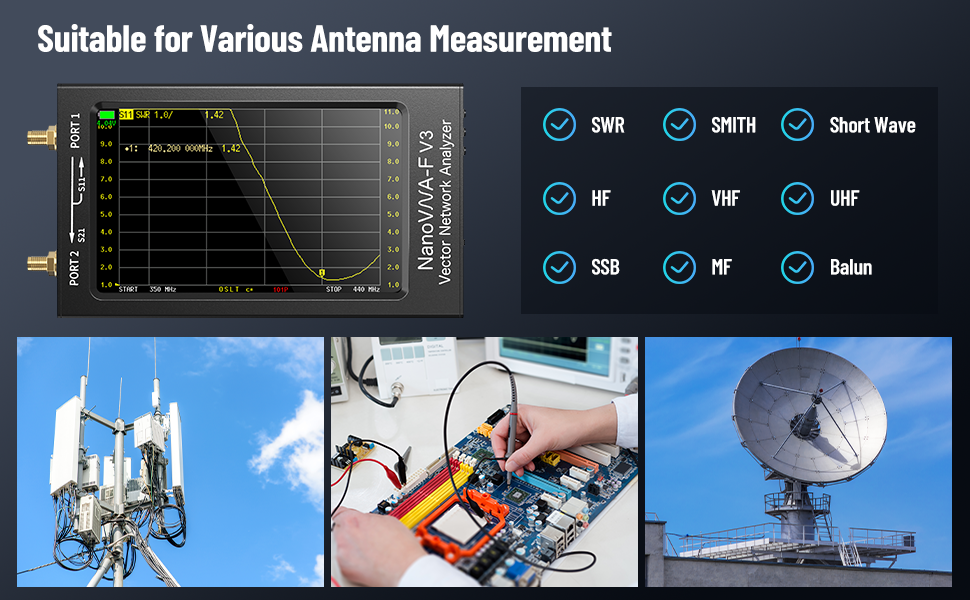 SeeSii 4.3inch NanoVNA-F V3 Vector Network Analyzer 1MHz-6GHz HF VHF ...
