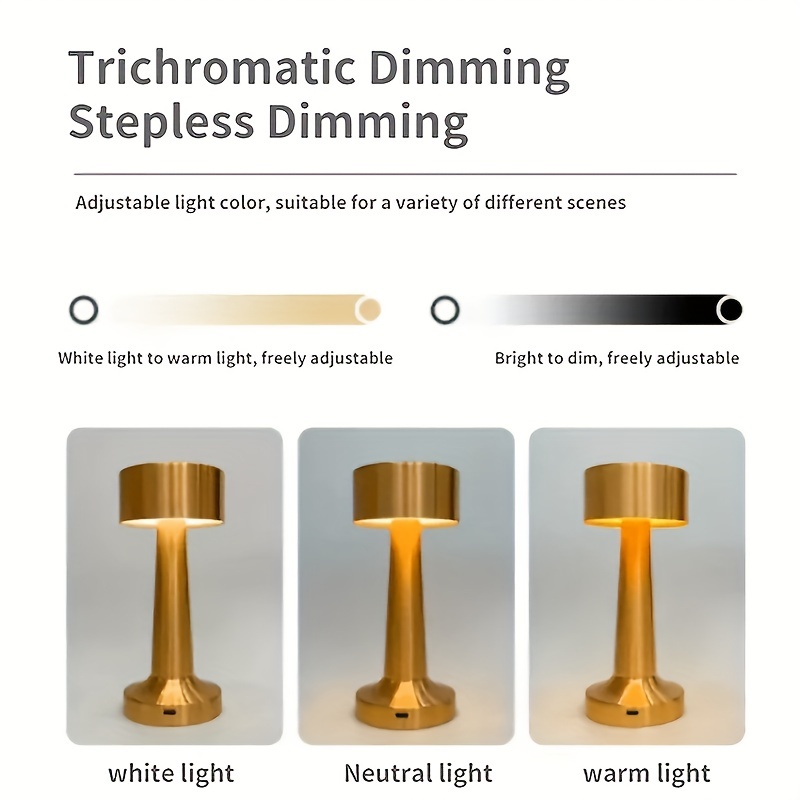 1pc Touch Three-Color Stepless Dimming LED Charging Table Lamp Creative ...