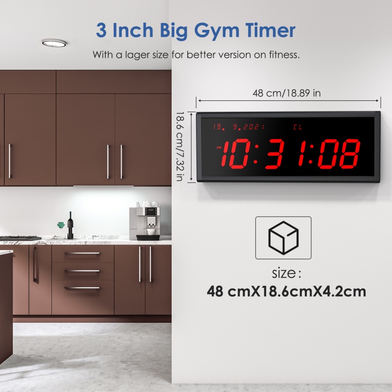 [MY Stock]Seesii 3 inch Gym Timer Big LED Interval Workout Clock Time & Date Count Down/Up ...