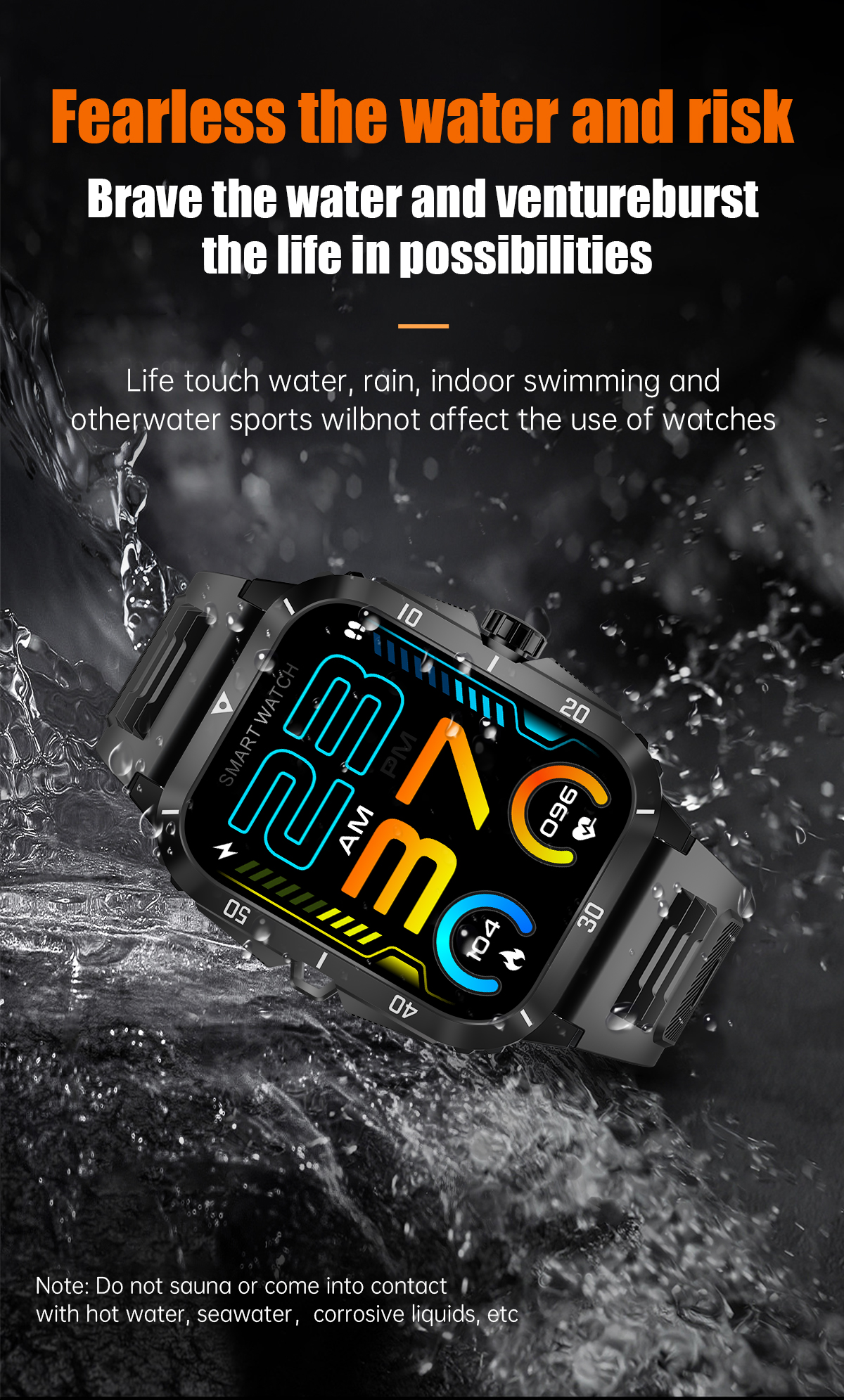 2024 New Smart Watch 3ATM Waterproof 1.96" IPS Screen Military KT71 Men ...