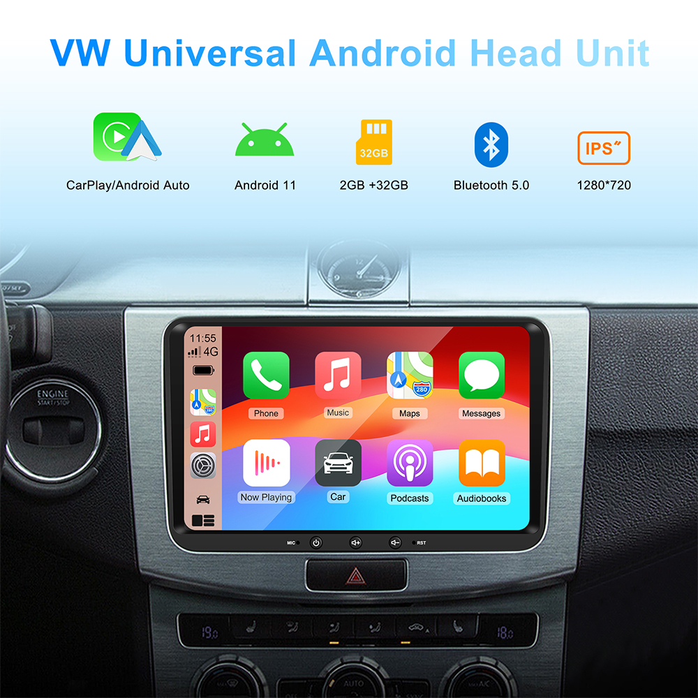 VW 9-inch Universal Android 11 Car Stereo CarPlay Head Unit Bluetooth ...