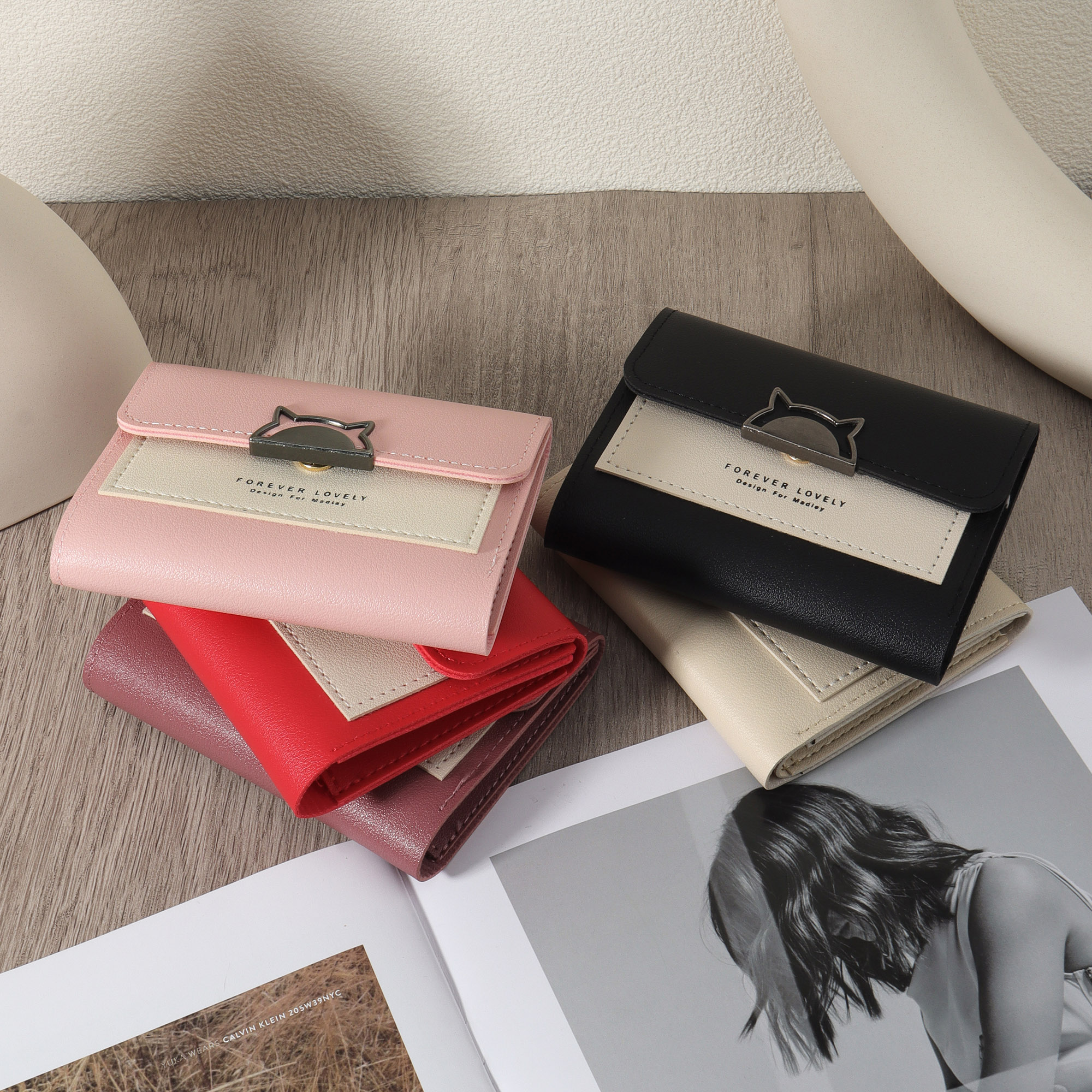 Metal cute cat decoration small wallet coin pocket small wallet 30 fold ...