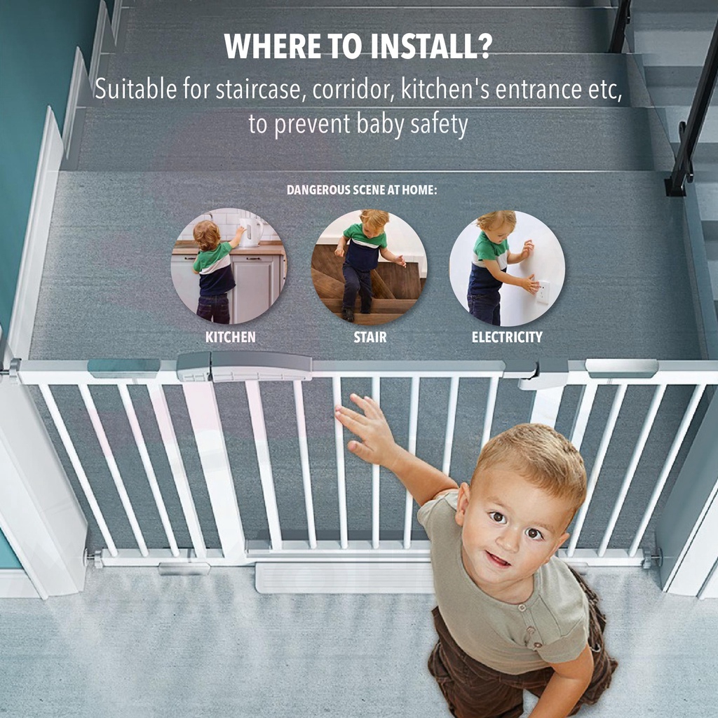 【COD】3 Safety Lock 65-85CM Pagar Baby Safety Gate Premium Auto Lock ...