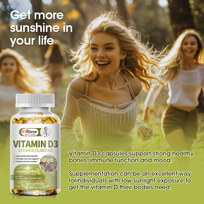 Alliwise Vitamin D3 5000 IU (125 mcg) Dietary Supplement Supports Bone ...