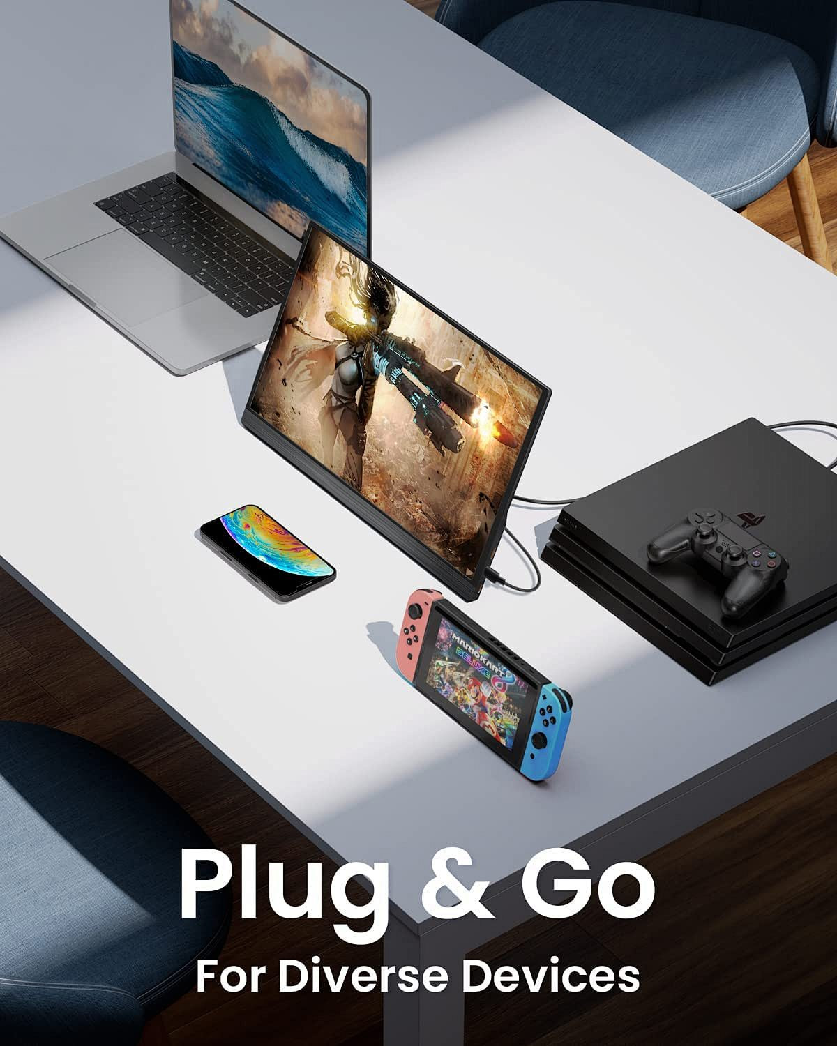 Visionvue Portable Gaming Monitor, 14/15.6inch 100% sRGB, 1080P FHD ...