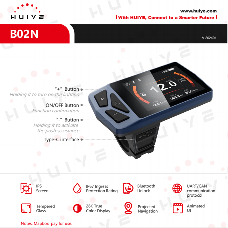 B02N Bicycle Instrument Equipment IPS Screen 2.4-inch Bluetooth ...