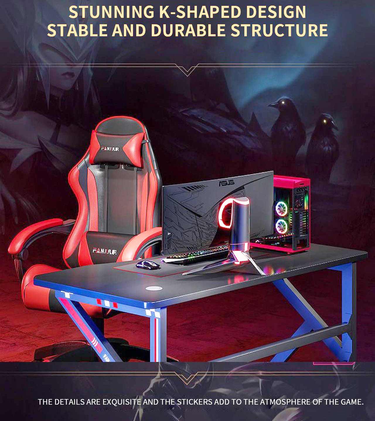 CiCi Gaming Table 120/140/160CM meja gaming murah meja PC Laptop Table ...