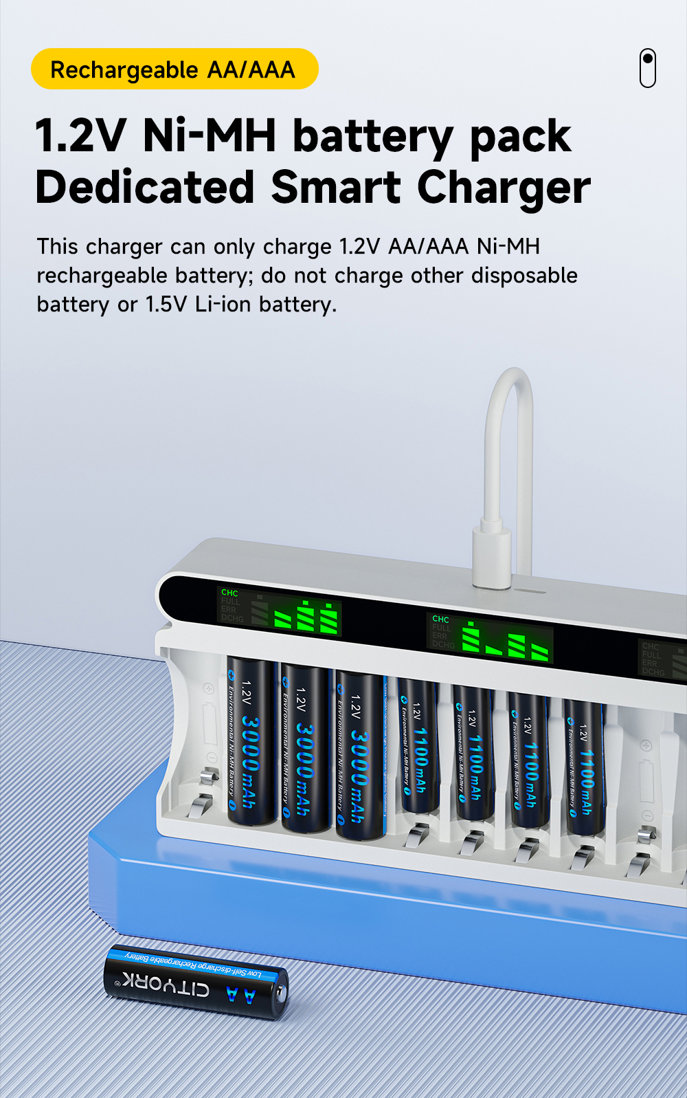Cityork LCD Display Level Display Smart Battery Charger Battery ...