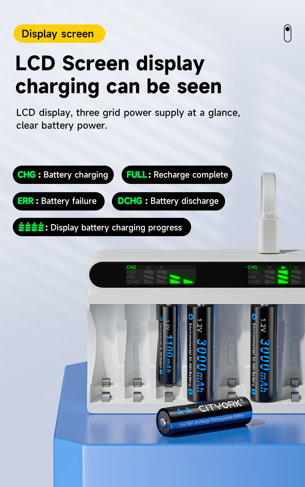 Cityork LCD Display Level Display Smart Battery Charger Battery ...