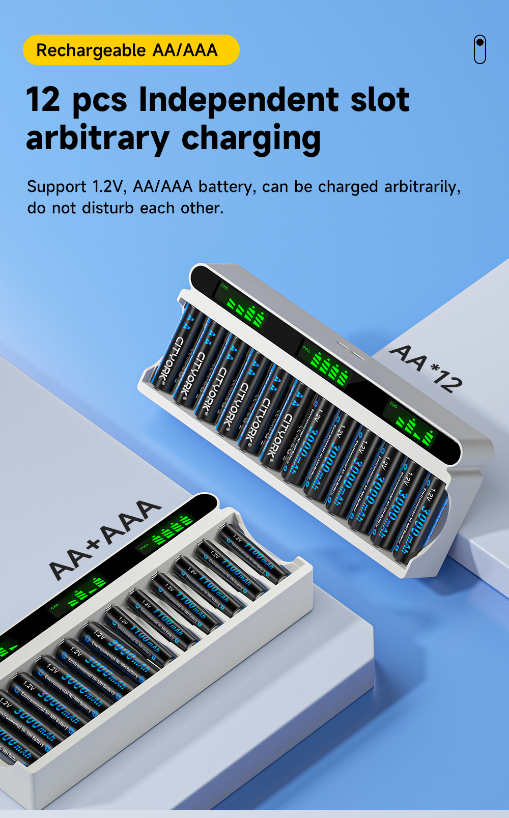 Cityork LCD Display Level Display Smart Battery Charger Battery ...