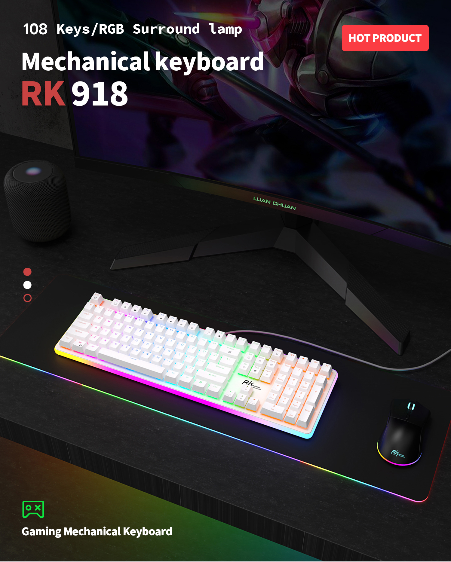 Royal Kludge RK918 Full RGB Backlit Wired Mechanical Keyboad 104Key 100 ...