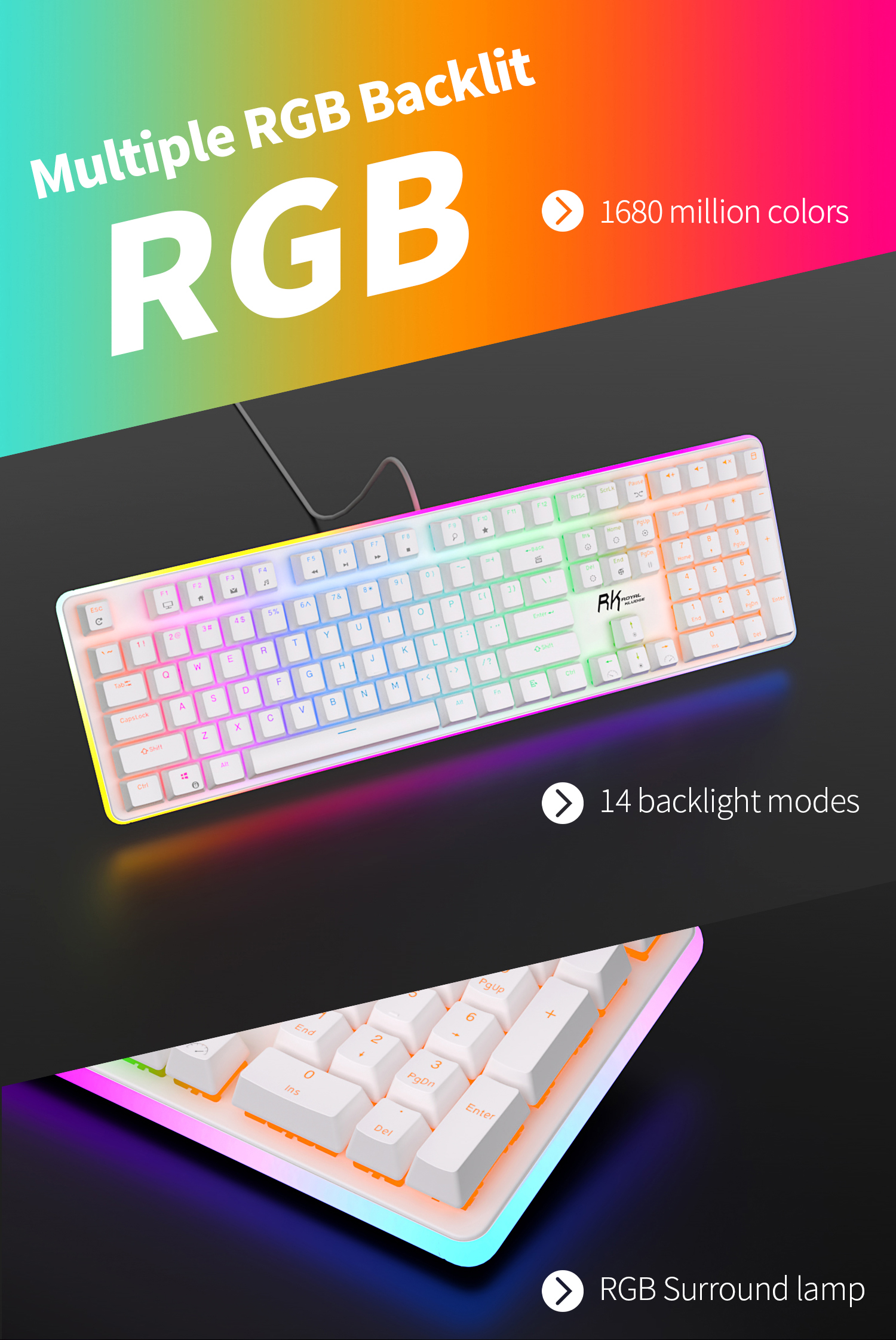 Royal Kludge RK918 Full RGB Backlit Wired Mechanical Keyboad 104Key 100 ...