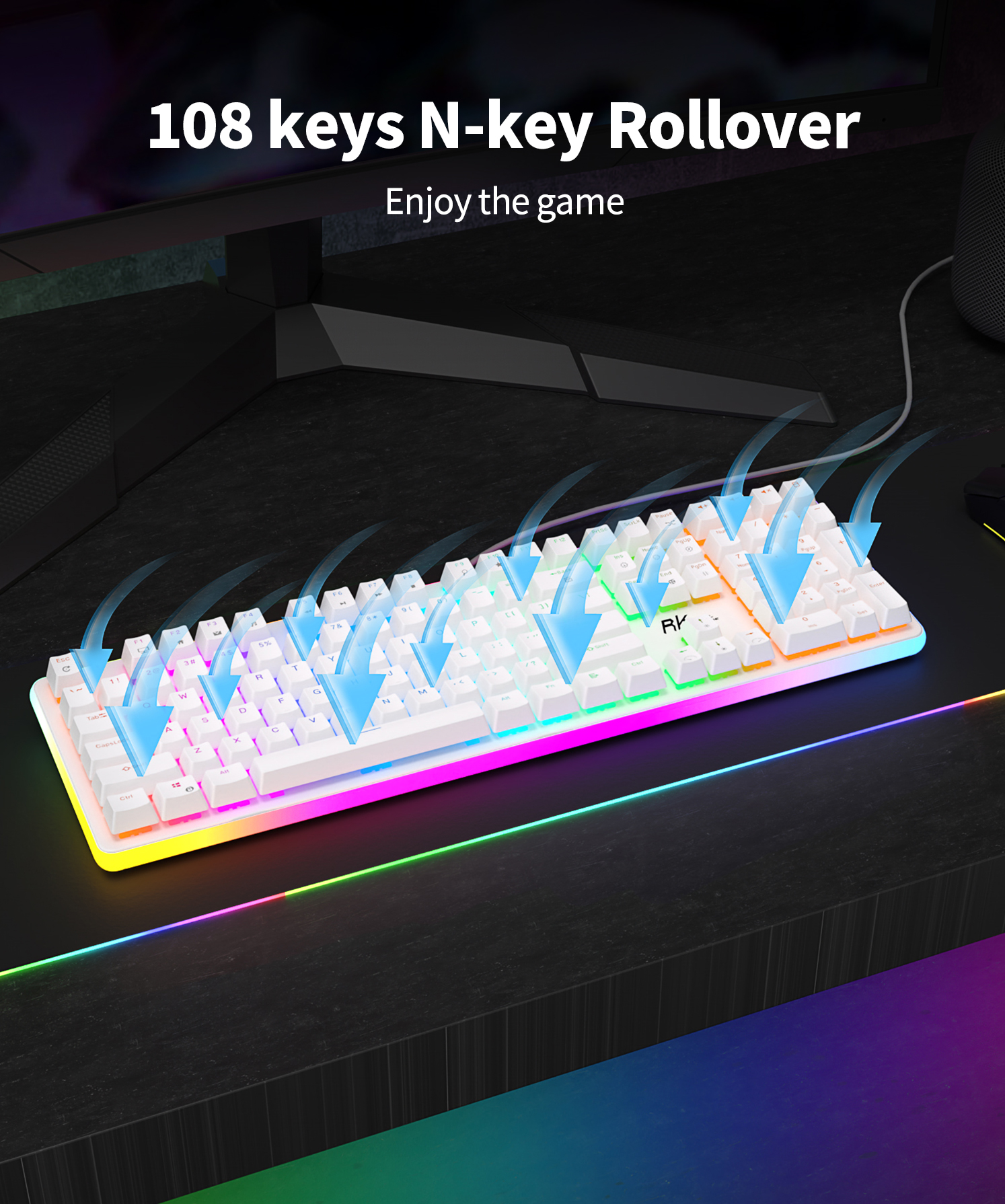 Royal Kludge RK918 Full RGB Backlit Wired Mechanical Keyboad 104Key 100 ...