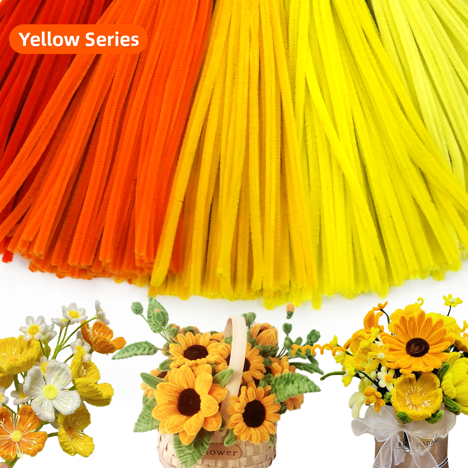 200pcs yellow series Pipe Cleaners Craft Chenille Stem, Orange ...