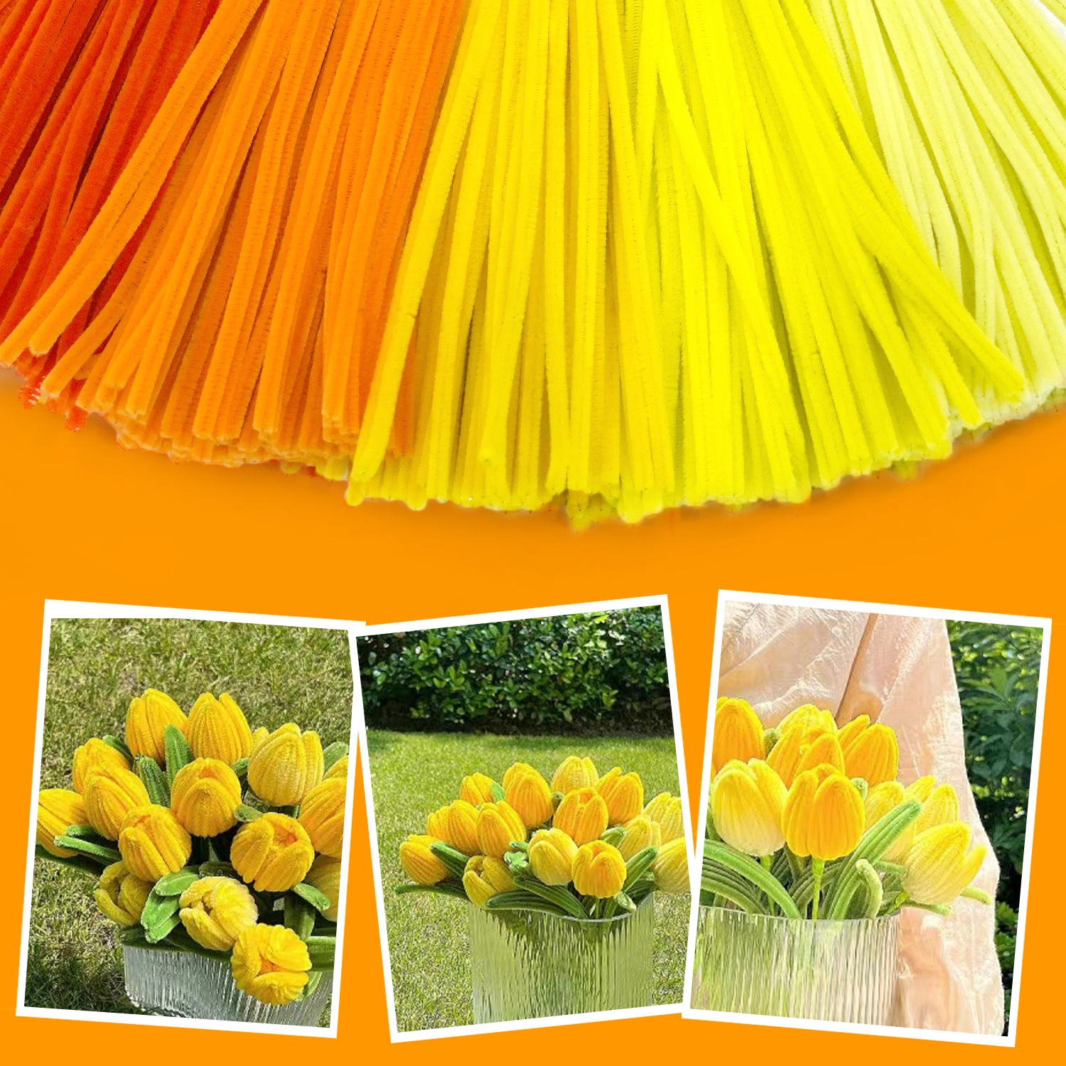 200pcs yellow series Pipe Cleaners Craft Chenille Stem, Orange ...