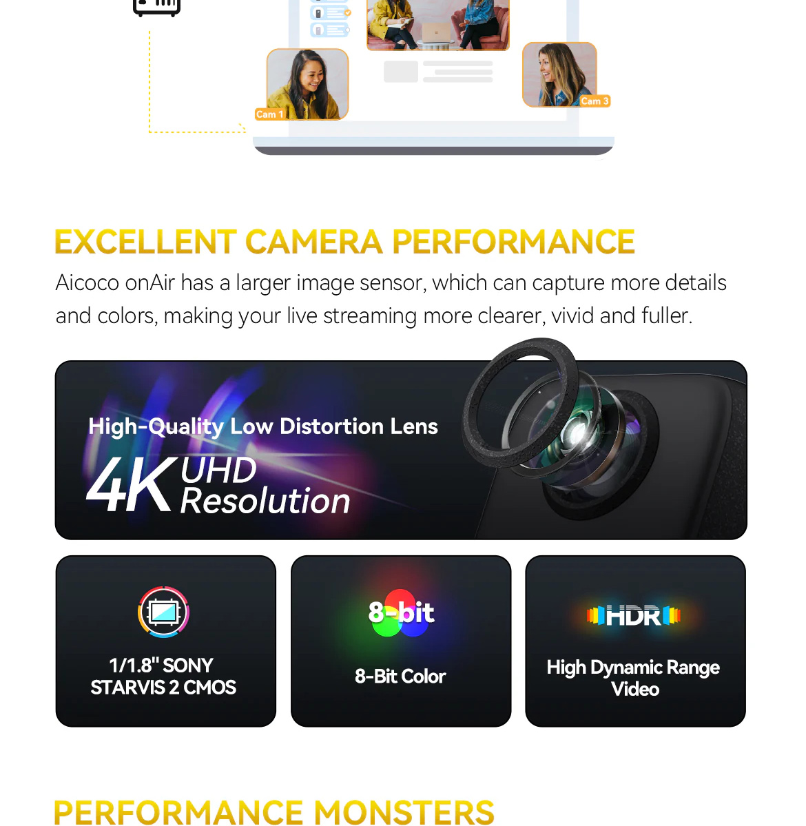 Aicoco onAir 4K Live Streaming Ultra List Camera Long Endurance Multi ...