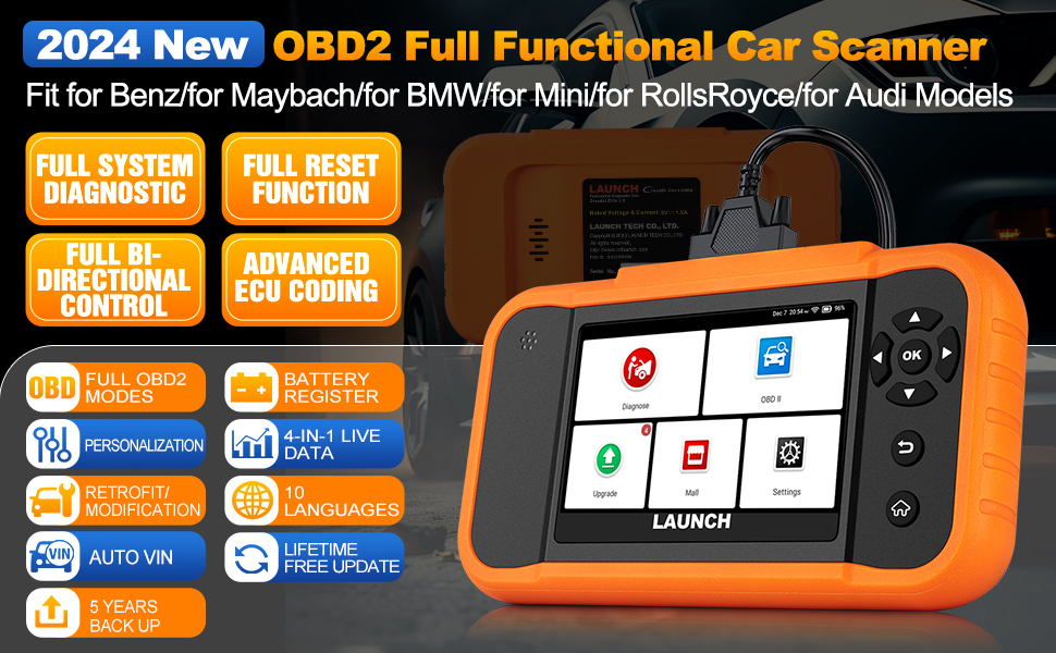 LAUNCH X431 Elite V2.0 BBA Bi-Directional OBD2 Scanner for BMW,Mercedes ...