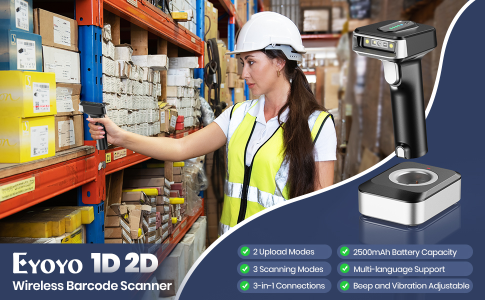 Eyoyo Wireless Barcode Scanner, 3 in 1 2D Bluetooth Barcode Scanner ...