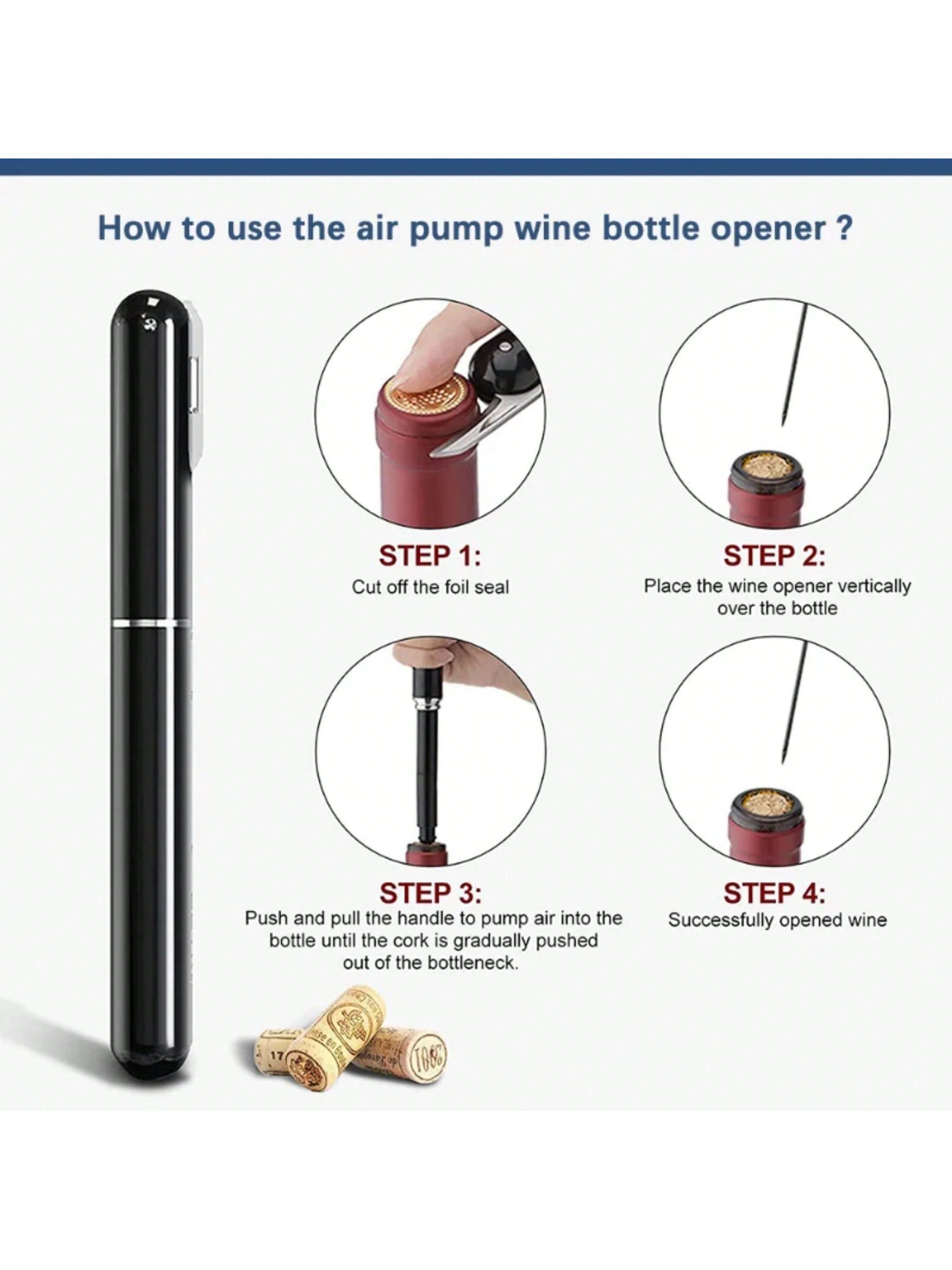 Safety Air Pump Wine Bottle Opener With Foil Cutter Wine Corkscrew ...