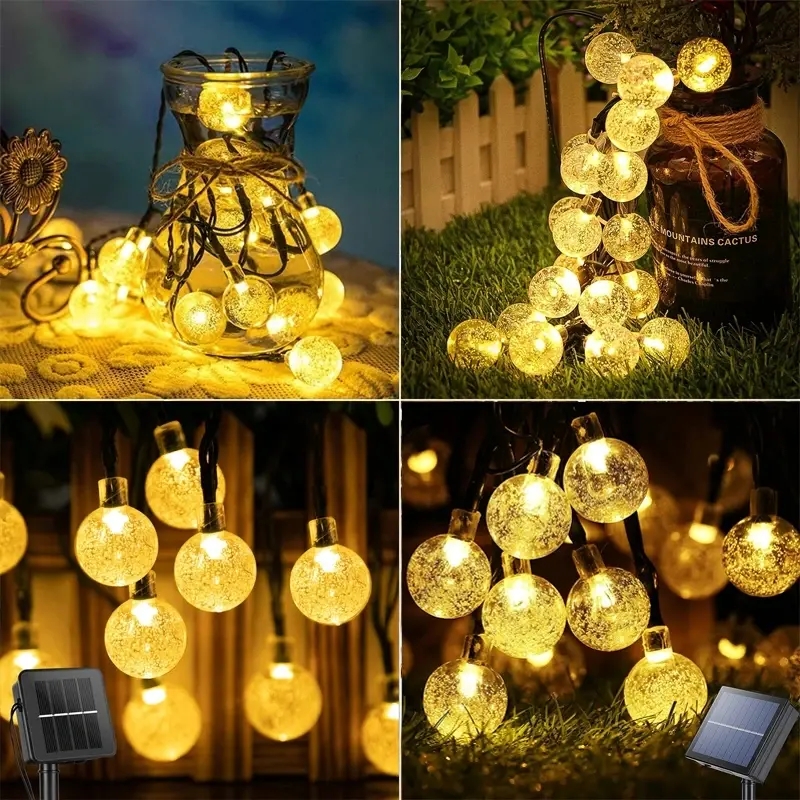 12M 100 LED Crystal Globe Solar String Lights, Outdoor Waterproof Solar ...