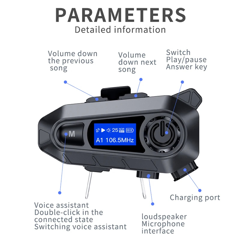 A1 Helmet Headset Bluetooth Waterproof Motorcycle Headphone for Full ...