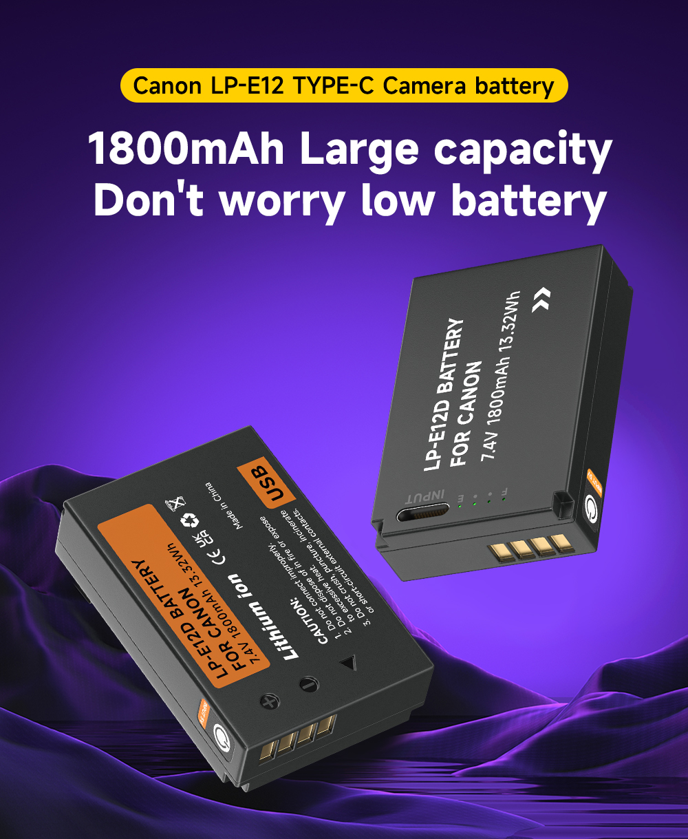 Cityork LPE12 LP E12 LP-E12 2000mAh Li-ion Rechargeable Battery With USB Type-C interface Fast ...