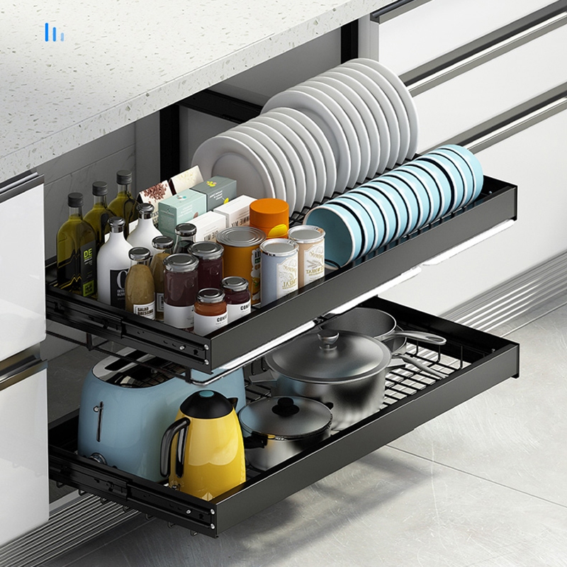 Kitchen Pull Out Cabinet Drawer Dish Organizer Rack Multi-function Pull ...