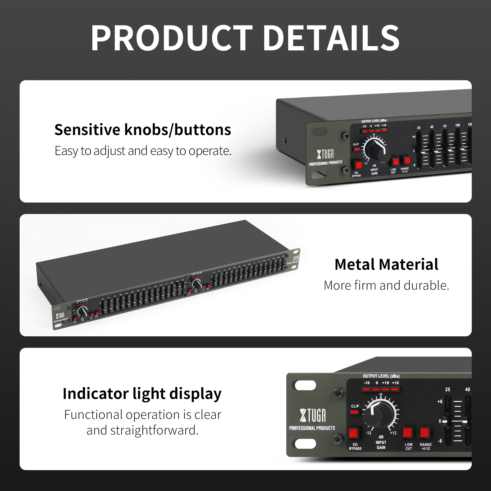 XTUGA Professional Equalizer 215 Dual Channel 15 Band Graphic EQ, Built ...