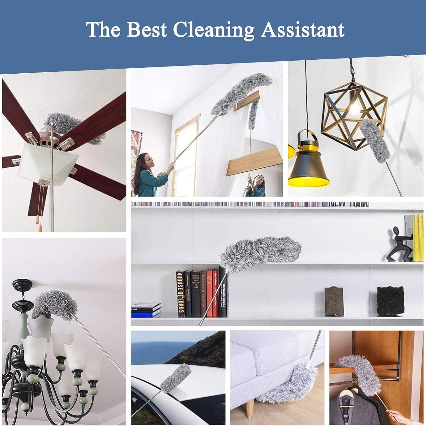 1 pcs Microfiber Duster for Cleaning, 100" Extension Pole Telescoping ...