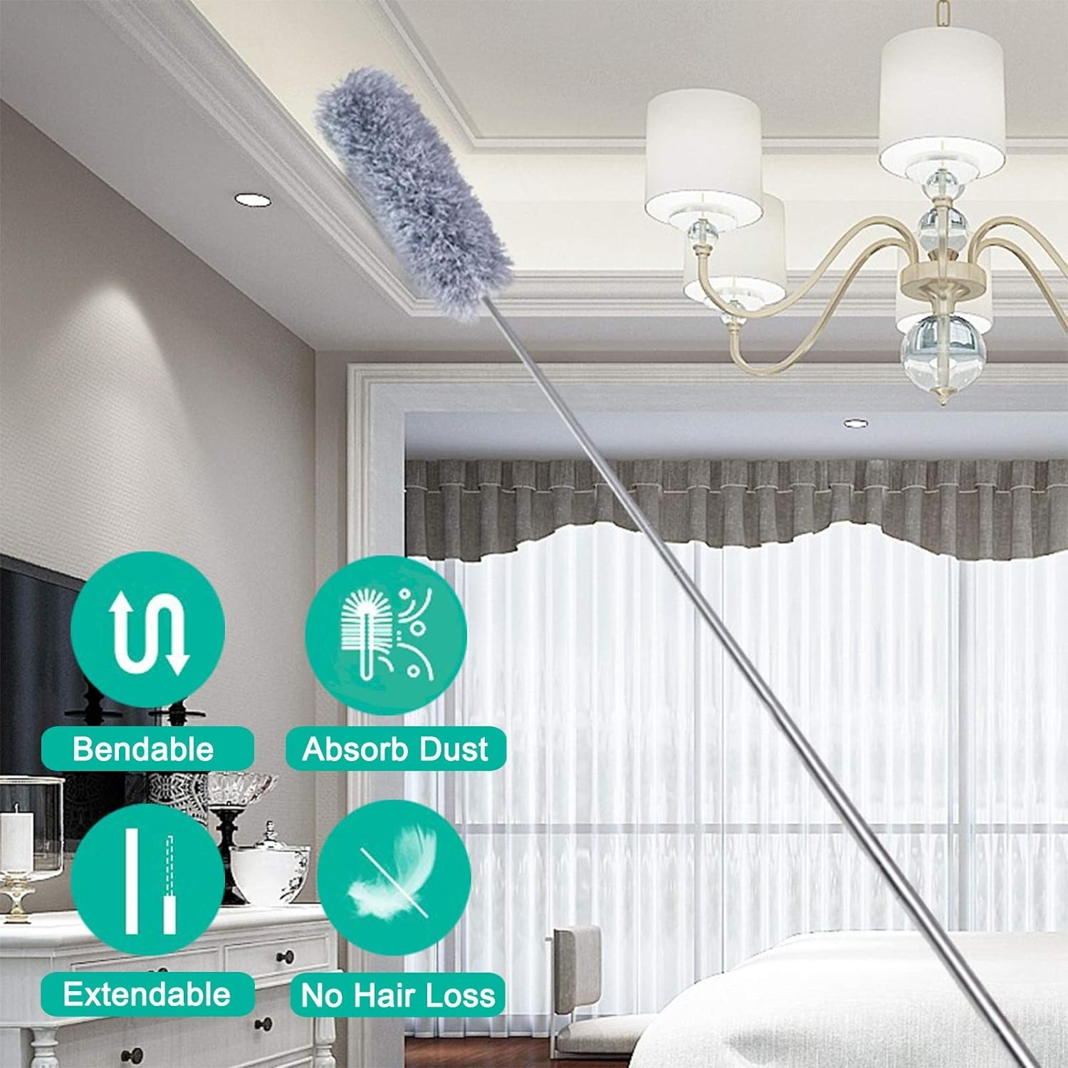 1 pcs Microfiber Duster for Cleaning, 100" Extension Pole Telescoping ...