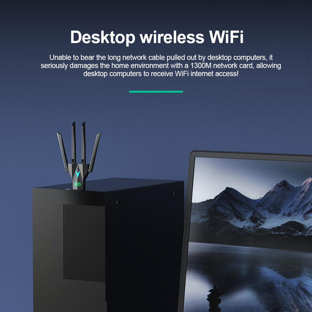 1300Mbps USB Wifi5 Adapter 4 Antenna USB Network Card Driver Free Dual ...