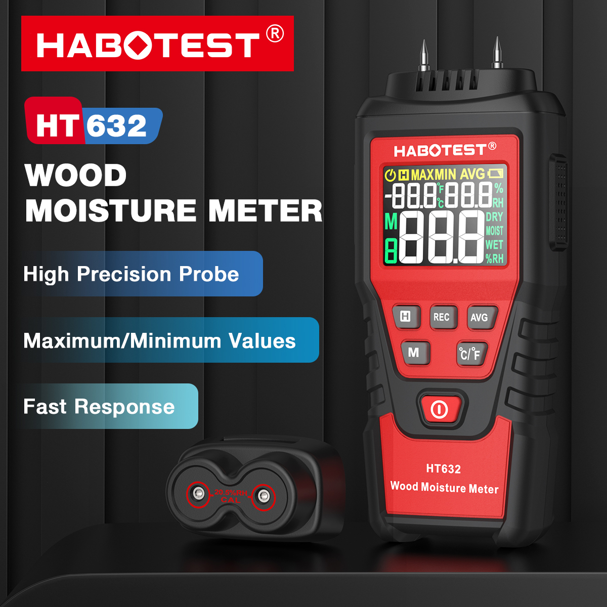 HABOTEST HT632 Wood Moisture Meter Wall Concrete Cement Brick Digital ...