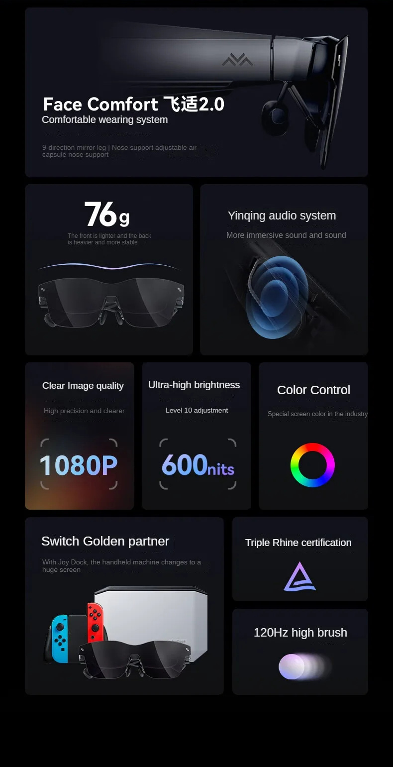 Rayneo Air 2 Smart AR Glasses HD Giant Screen Viewing Glasses 120Hz ...