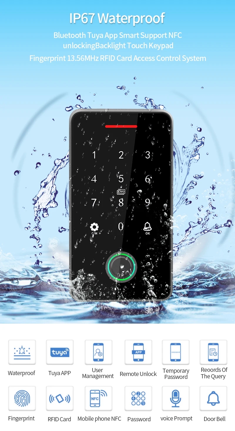 Outdoor IP67 Waterproof RFID 13.56MHz Biometrics Fingerprint Access ...