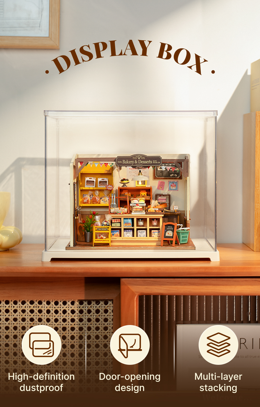 Robotime Rolife Miniature House Display Box Keep Your Creations Clean ...
