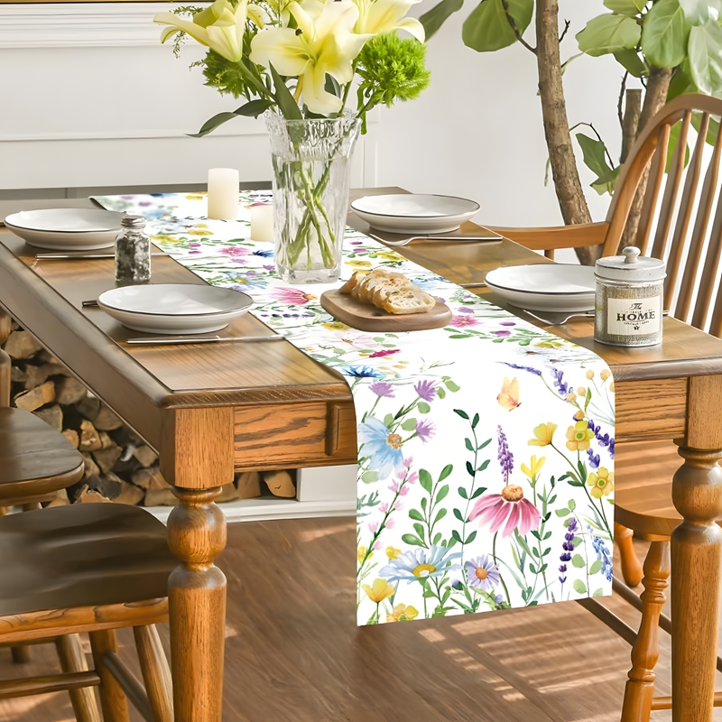 33*183cm Wildflower Table Runner Spring Flower Linen Table Runner for 4 ...