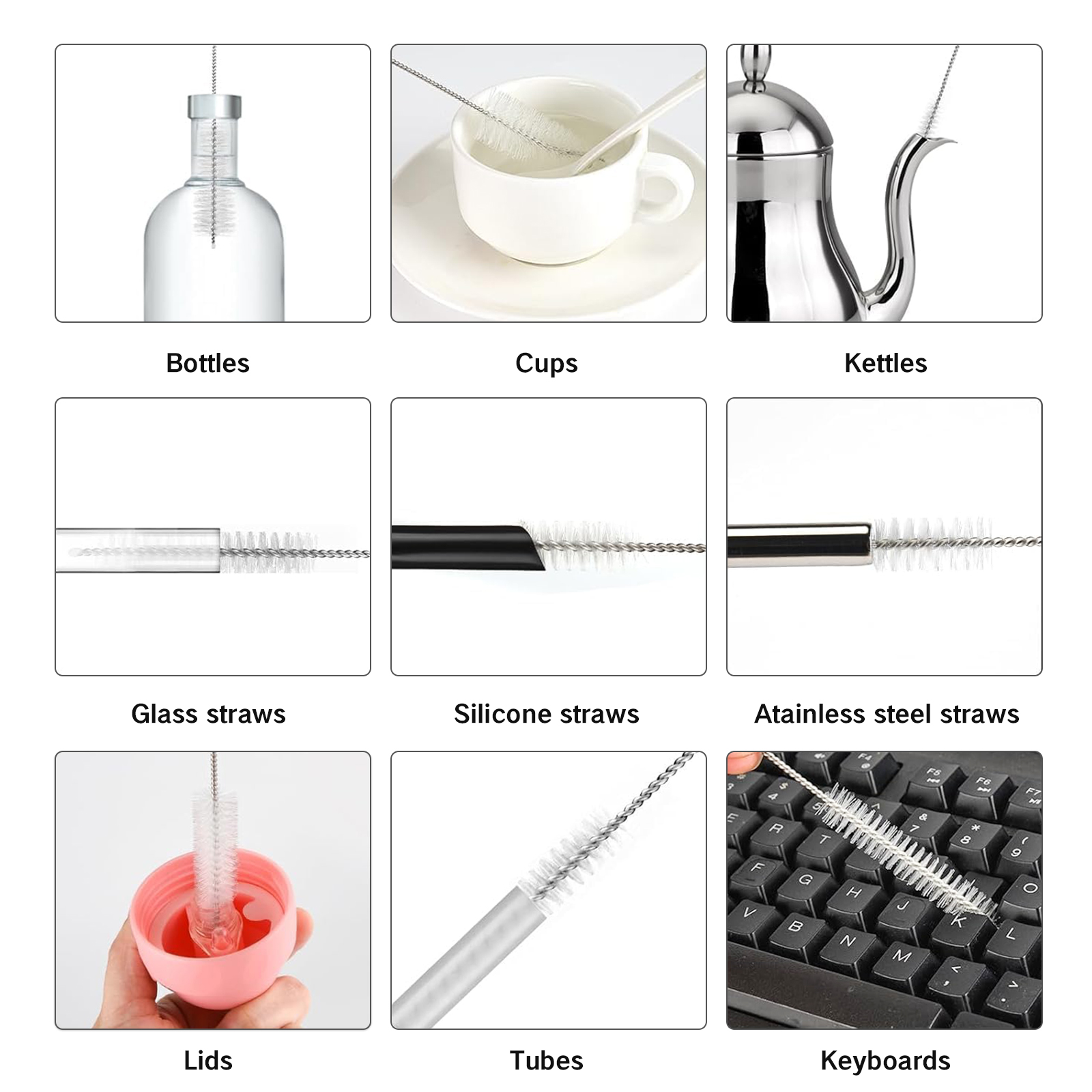 10-Piece Straw Cleaner Brush Kit: Long Pipe Cleaners for Straws, Sippy ...