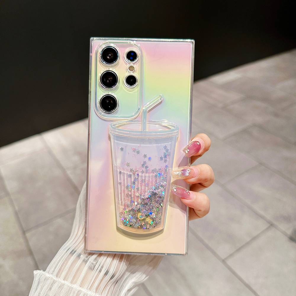 Laser Aurora Dynamic Quicksand Sequins Milk Cup Phone Case For Samsung ...
