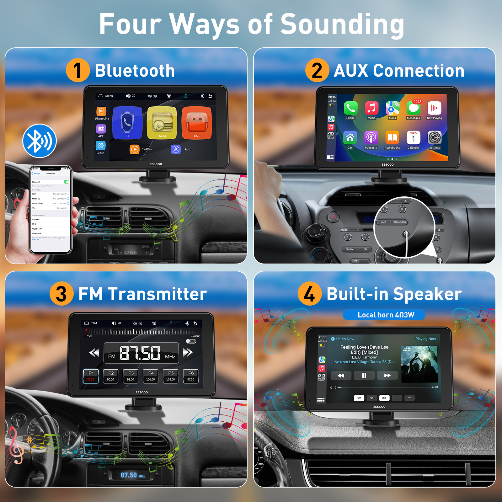 FHD 7 INCH Portable Car Player wireless Carplay Android-Auto Bluetooth ...