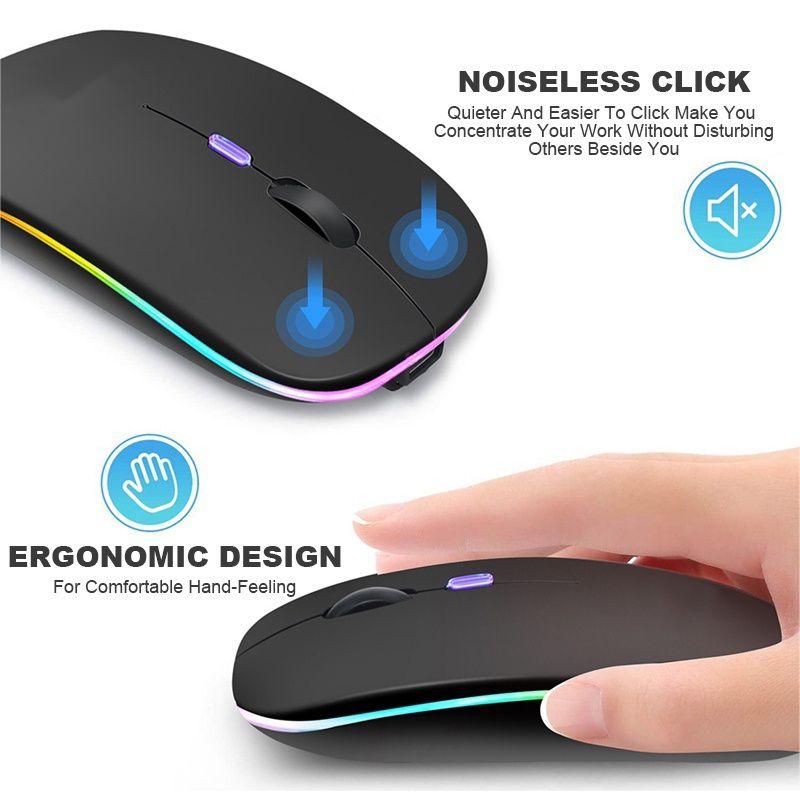Bluetooth+2.4G+RGB Light Wireless Mouse Rechargeable Mice Ultra-Thin ...