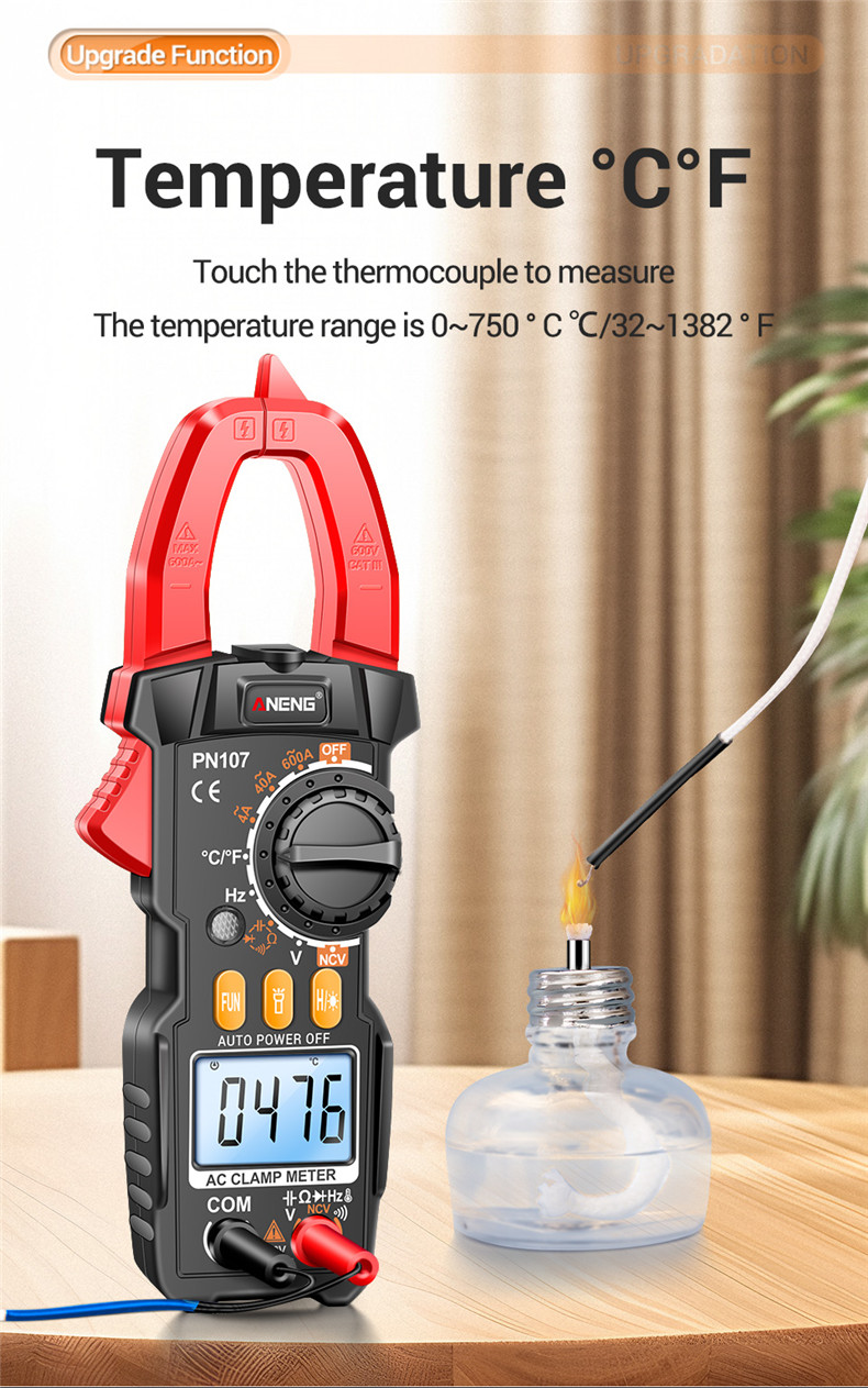 ANENG PN107 Digital Clamp Meter AC/DC Voltage Temperature Test ...