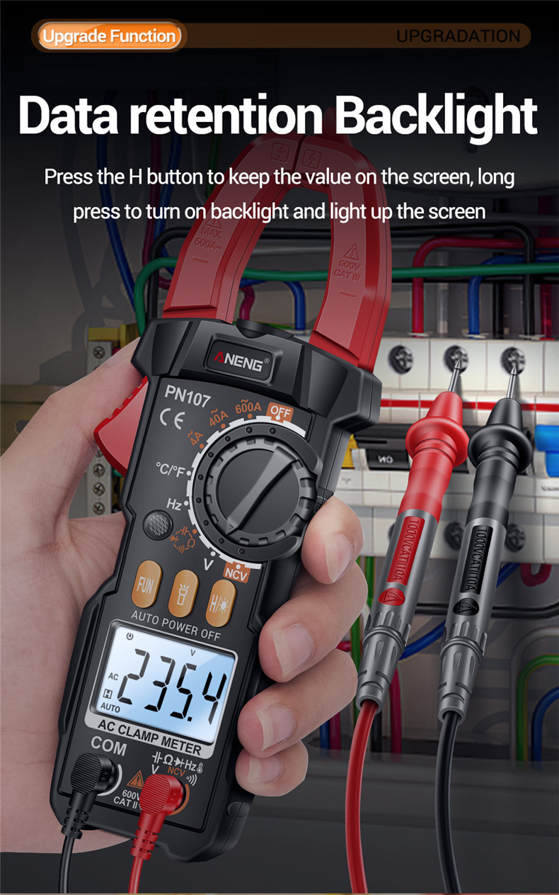 ANENG PN107 Digital Clamp Meter - AC/DC Voltage, Temperature, True RMS ...
