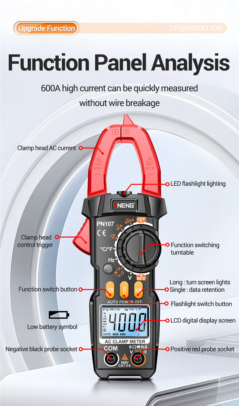 ANENG PN107 Digital Clamp Meter AC/DC Voltage Temperature Test ...