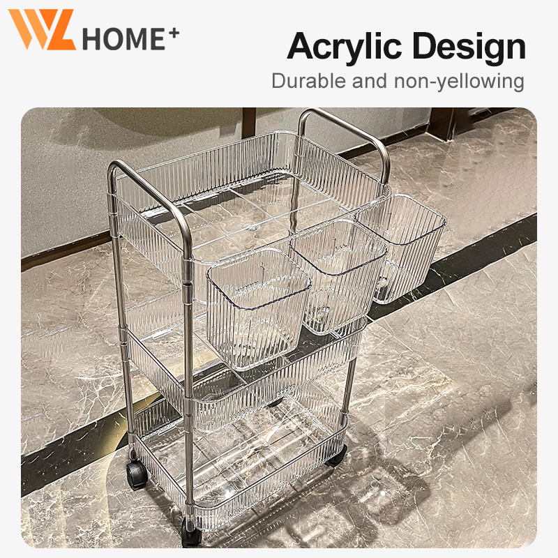 Trolley Rack Multi-Layer Storage Rack With Wheels Acrylic Book Shelf ...