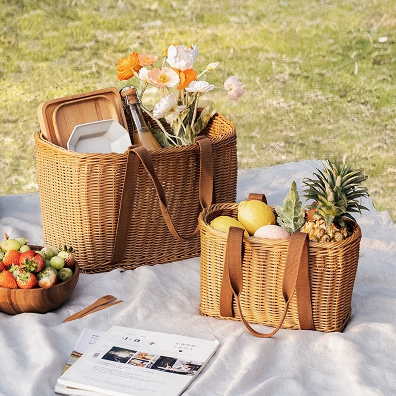 🇲🇾【MY STOCK&24H Delivery】Sundries Basket with Handle Handmade Rattan ...