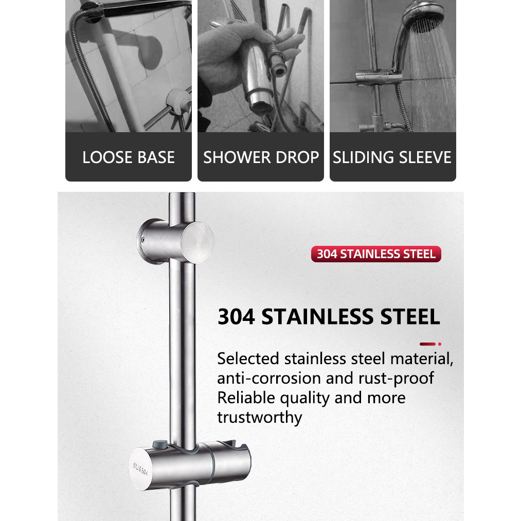 304 Stainless Shower Slide Bar Adjustable Shower Head Holder Shower ...