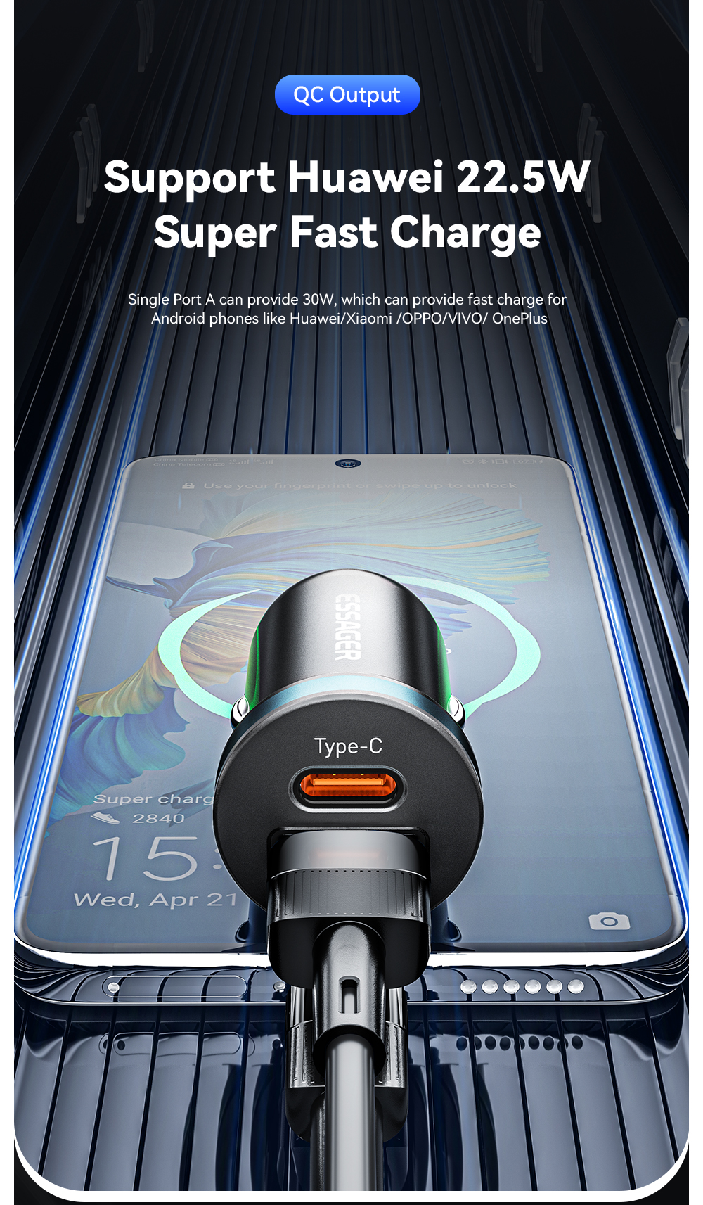 Essager PD30W USB A Type-C Mini Car Charger Quick Charge Fast Charging For iP Huawei Samsung ...