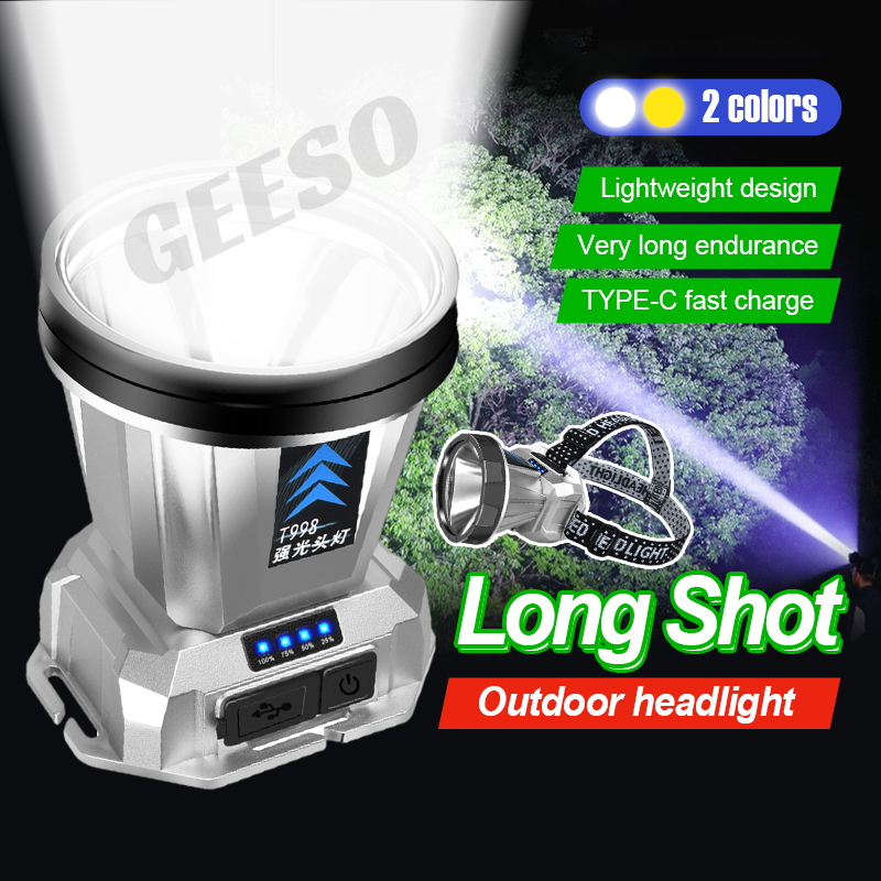 GEESO Portable Flashlight 4 Mode Rechargeable Headlight 2400mAh Outdoor ...