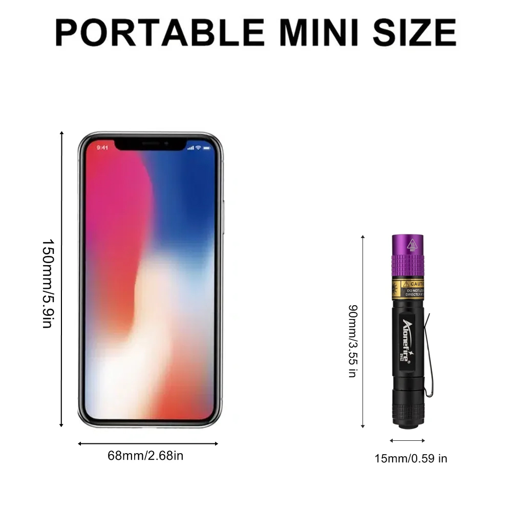Alonefire SV62 365/395nm Uv Flashlight Blacklight Mini Ultraviolet Torch Money Ore Pet Urine ...