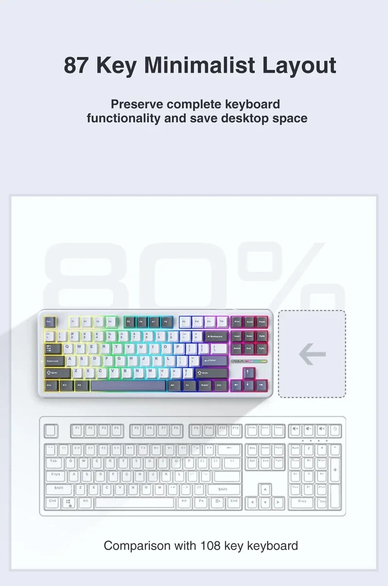 Aula F87 PRO Mechanical Keyboard 3 Mode 2.4G/USB/Bluetooth Tri Mode ...